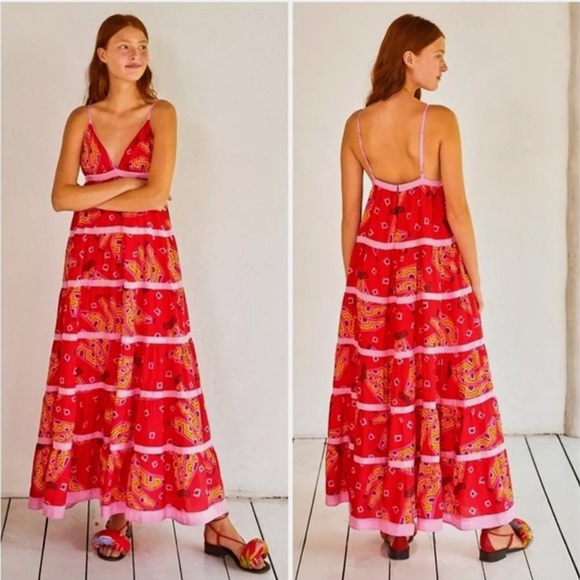 FARM Rio | Dresses | Farm Rio Red Tiki Bananas Maxi Tiered Tropical ...